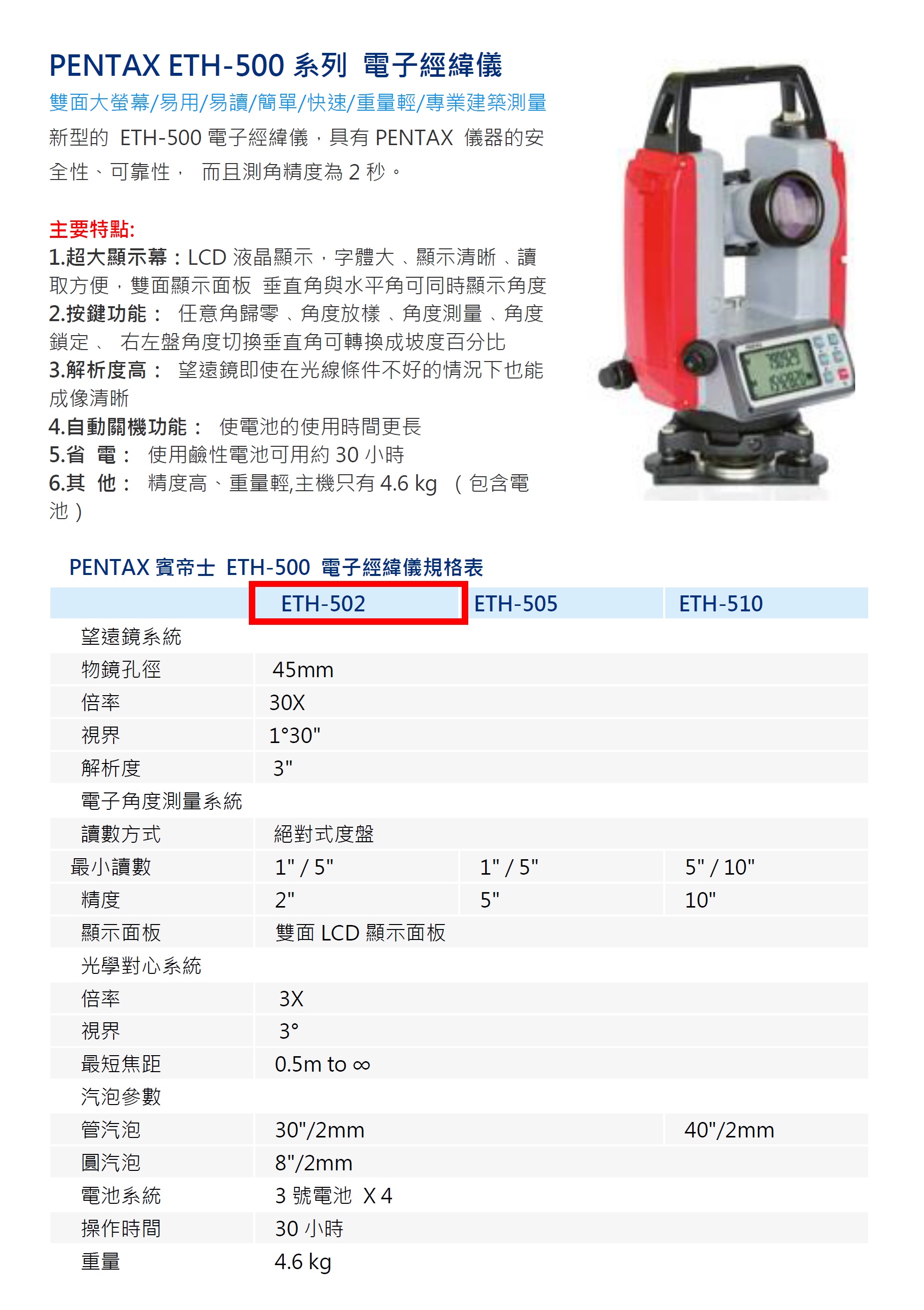 PEXTAX ETH-502 經緯儀 - 精選產品 | 宏盛測量儀器